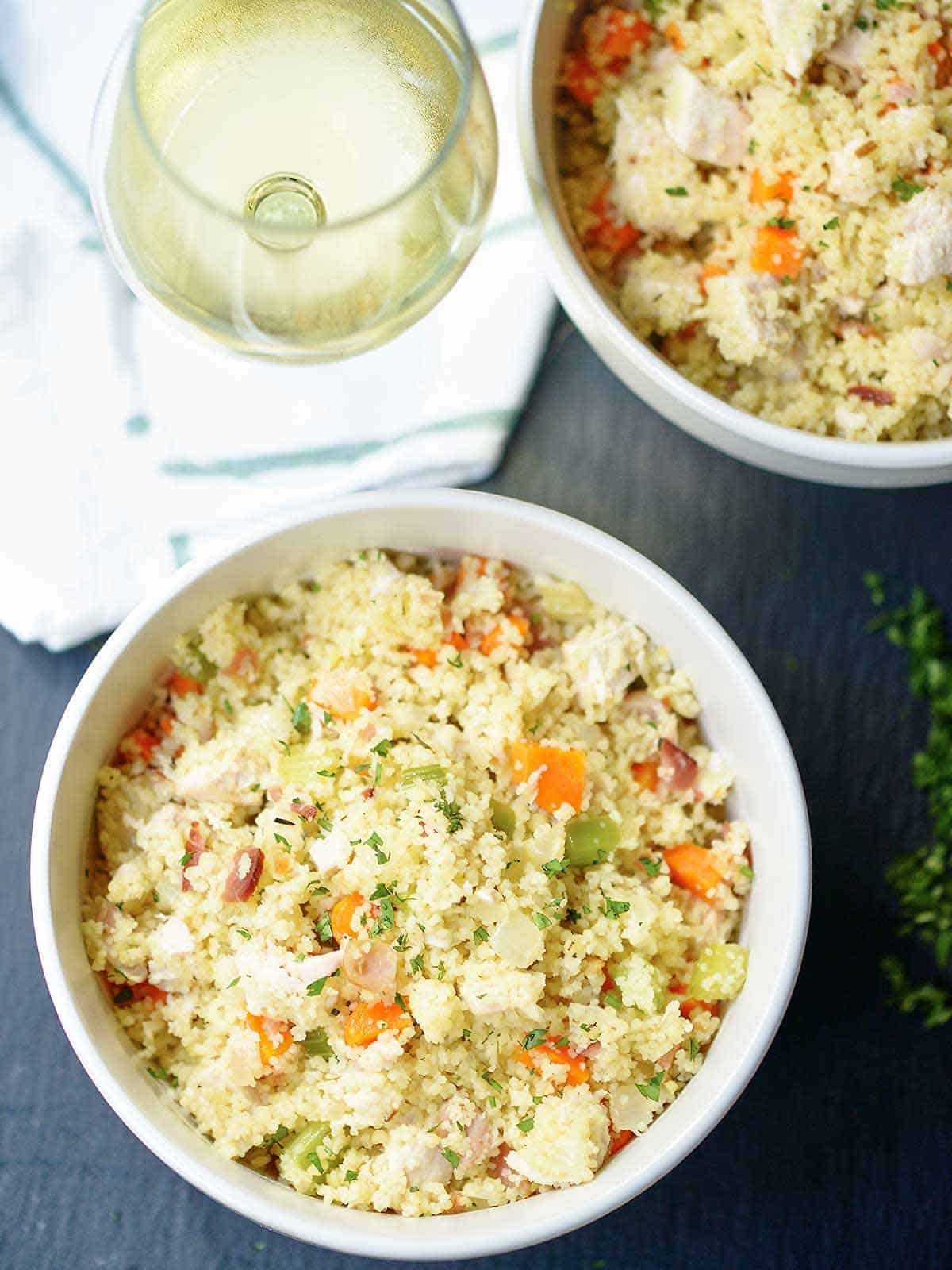 One Pot Chicken Bacon Couscous - Only 1 dirty dish!