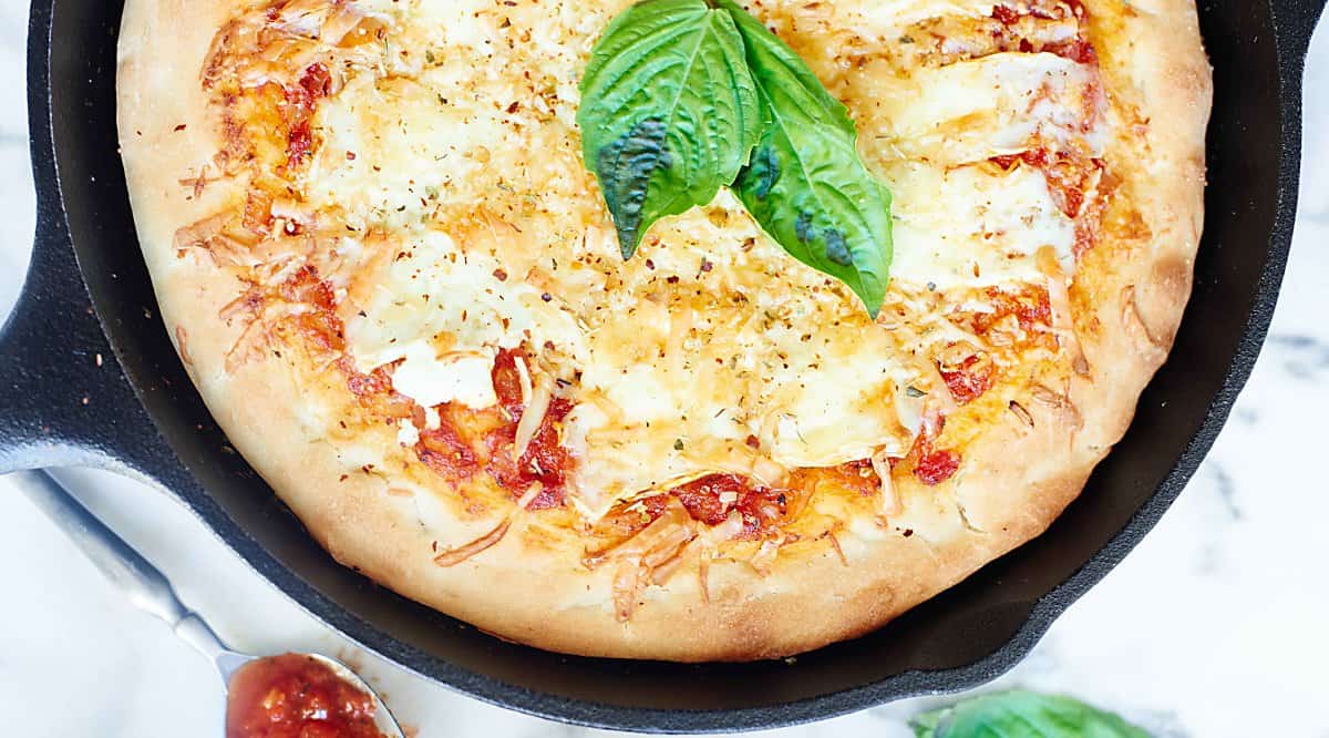 Cheese Pizza Recipe - Skillet Pizza w/ 4 Cheeses and Homemade Sauce