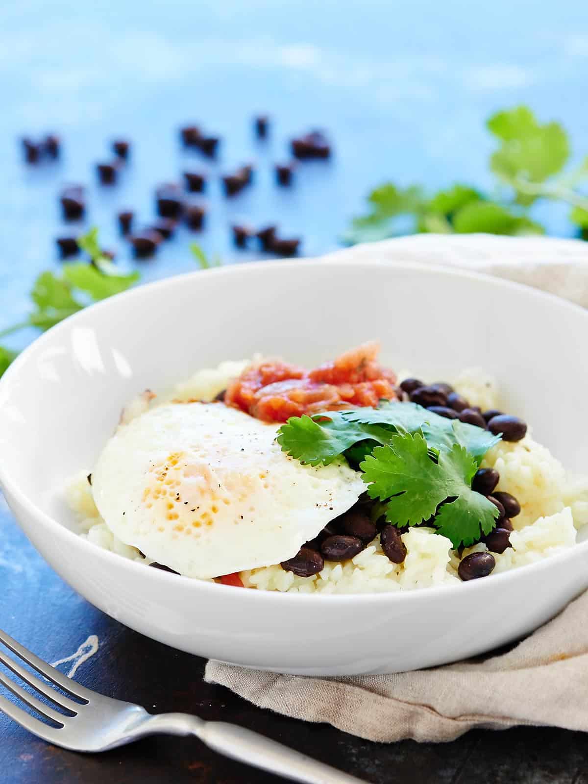 Cheesy Rice and Beans - An Easy Vegetarian Breakfast