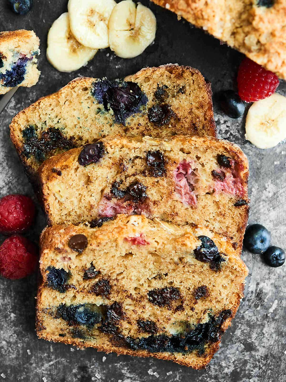 Berry Banana Bread Recipe - Dark Chocolate, Blueberries, & Raspberries!