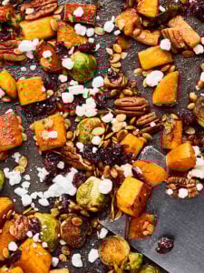 Roasted Fall Vegetable Pasta Recipe - Squash, Brussels Sprout, Goat Cheese