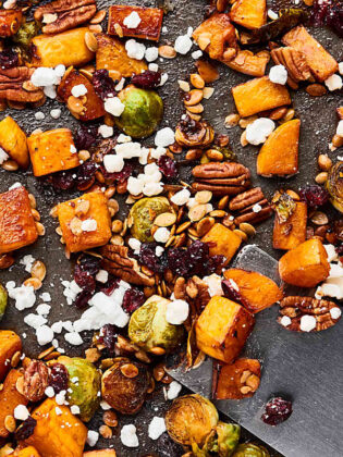 Roasted Fall Vegetable Pasta Recipe - Squash, Brussels Sprout, Goat Cheese