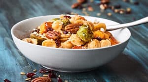 Roasted Fall Vegetable Pasta Recipe - Squash, Brussels Sprout, Goat Cheese