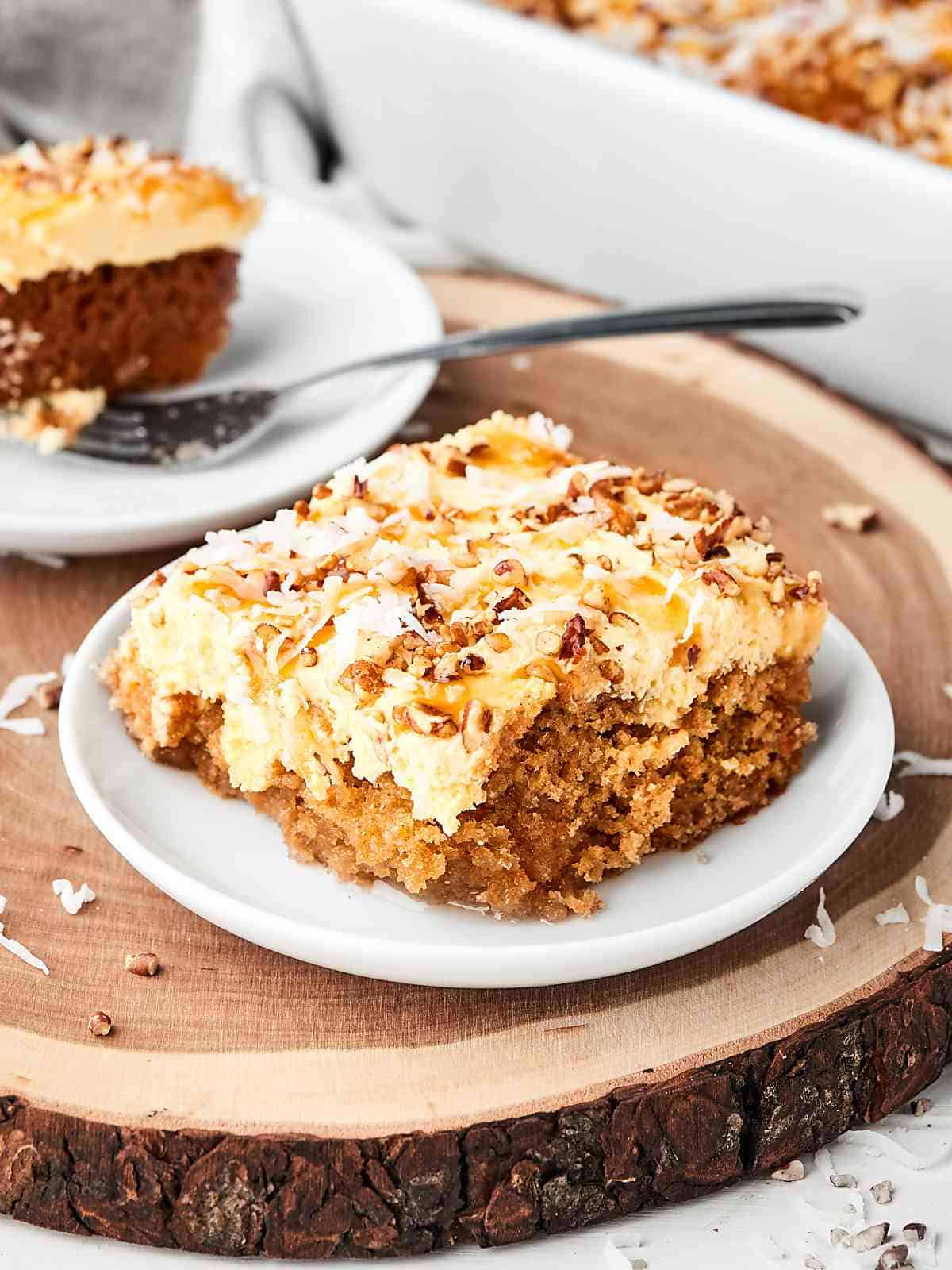 Carrot Poke Cake Recipe - Boxed Cake Mix + Coconut, Caramel, Pecans