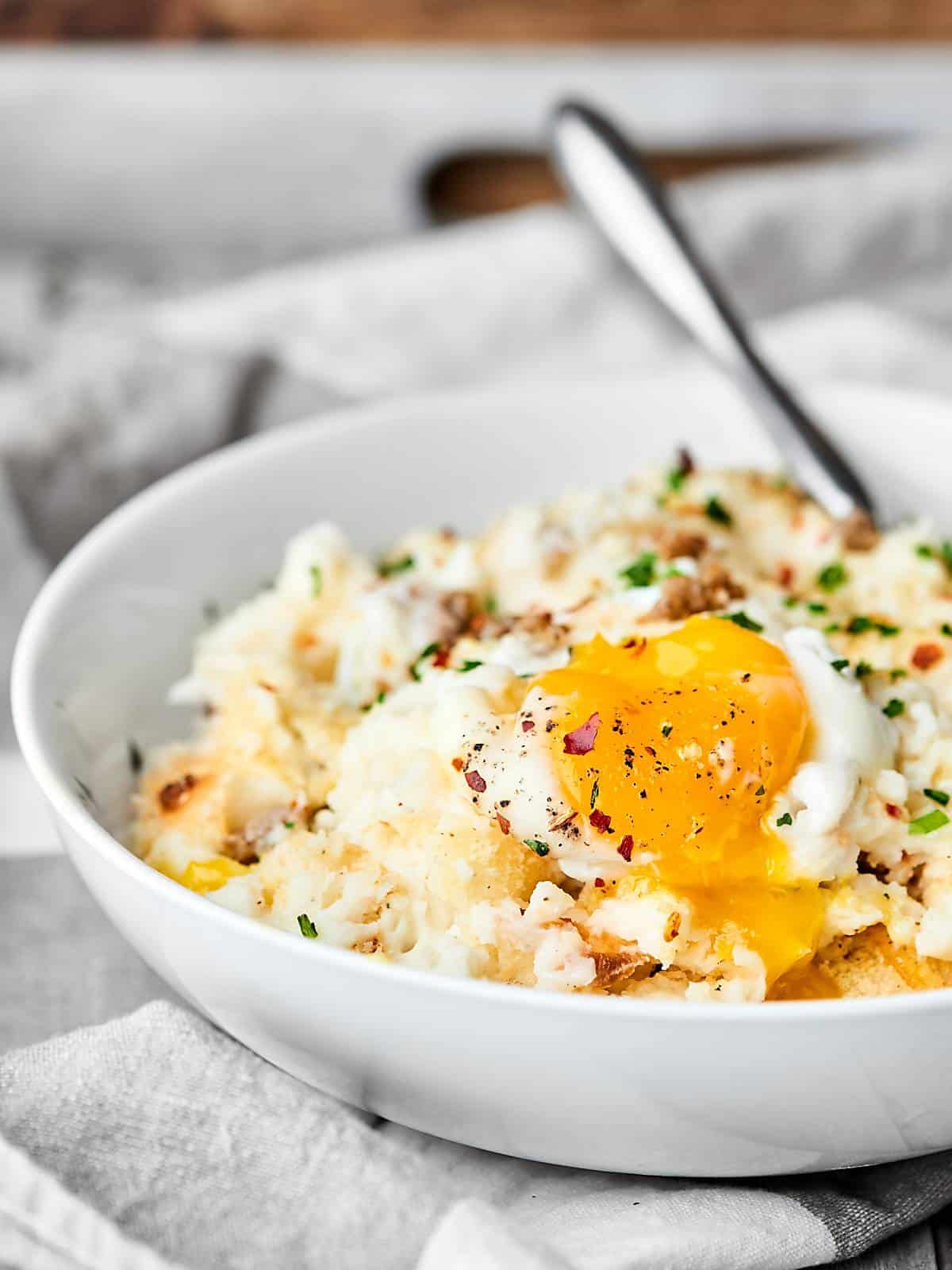 Breakfast Mashed Potato Casserole - w/ Sausage & Cream Cheese