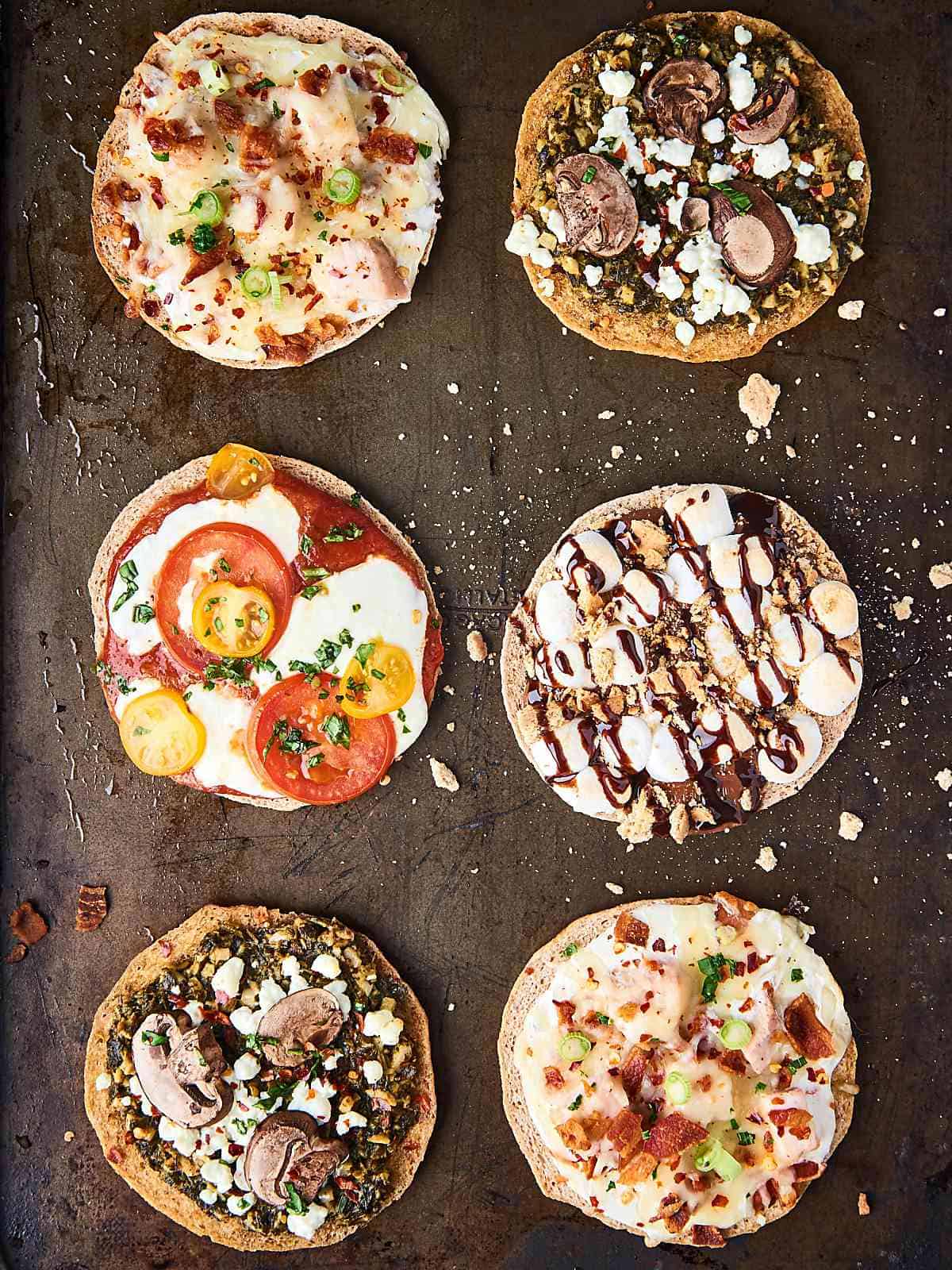 Homemade Individual Pizzas 4 Ways - Vegetarian, Chicken, & Dessert