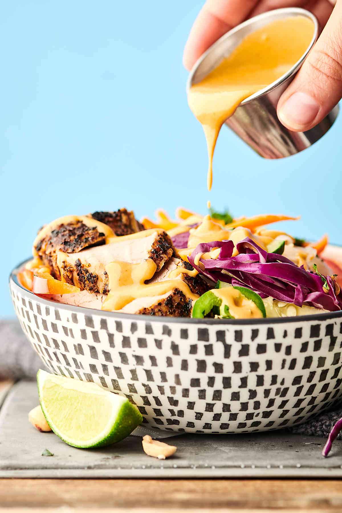 Grilled Pork Spring Roll Bowls Recipe - w/ Veggies, Herbs & Peanut Sauce