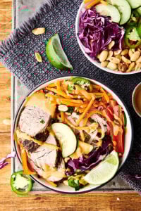 Grilled Pork Spring Roll Bowls Recipe - w/ Veggies, Herbs & Peanut Sauce