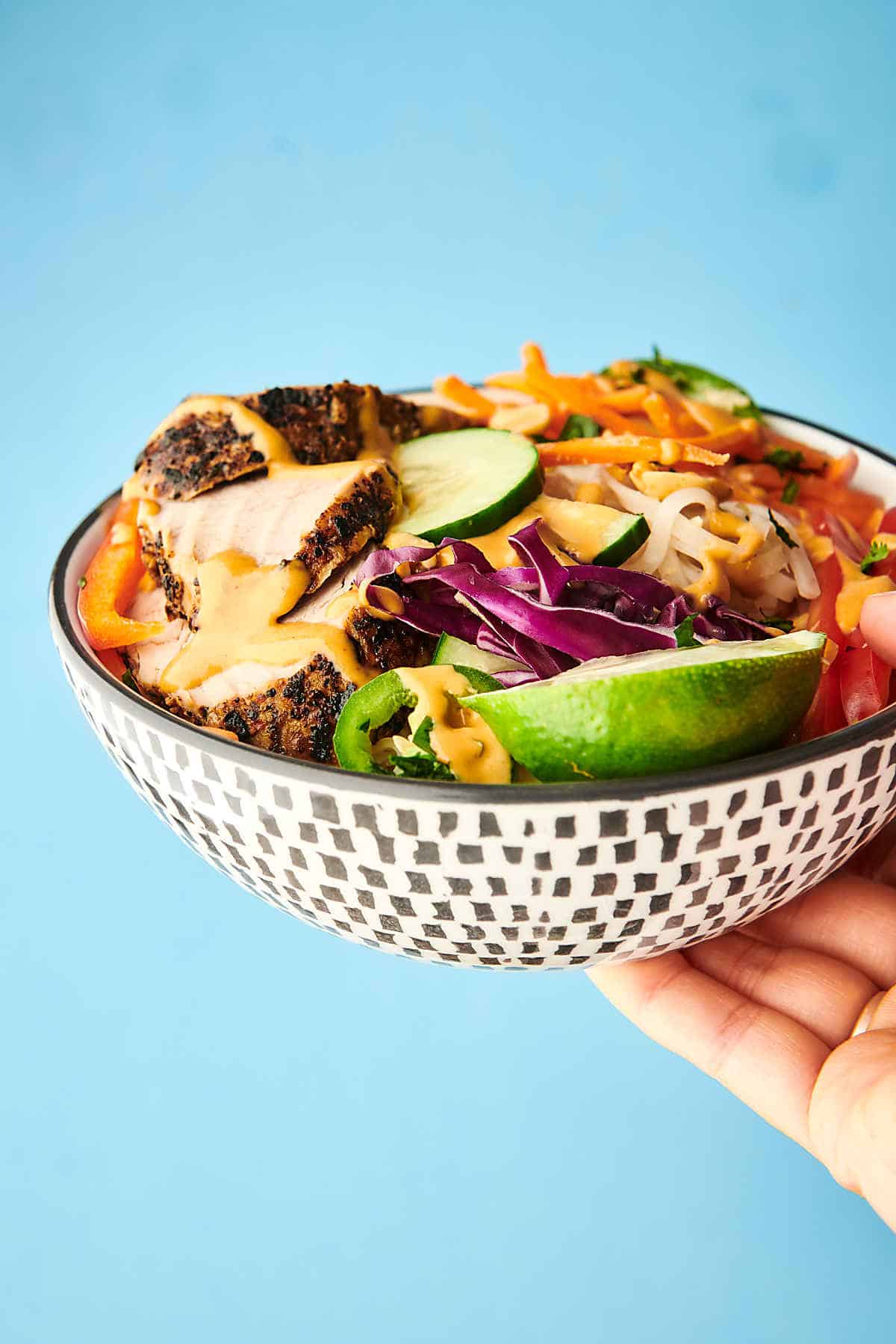 Grilled Pork Spring Roll Bowls Recipe - w/ Veggies, Herbs & Peanut Sauce