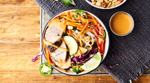 Grilled Pork Spring Roll Bowls Recipe - w/ Veggies, Herbs & Peanut Sauce