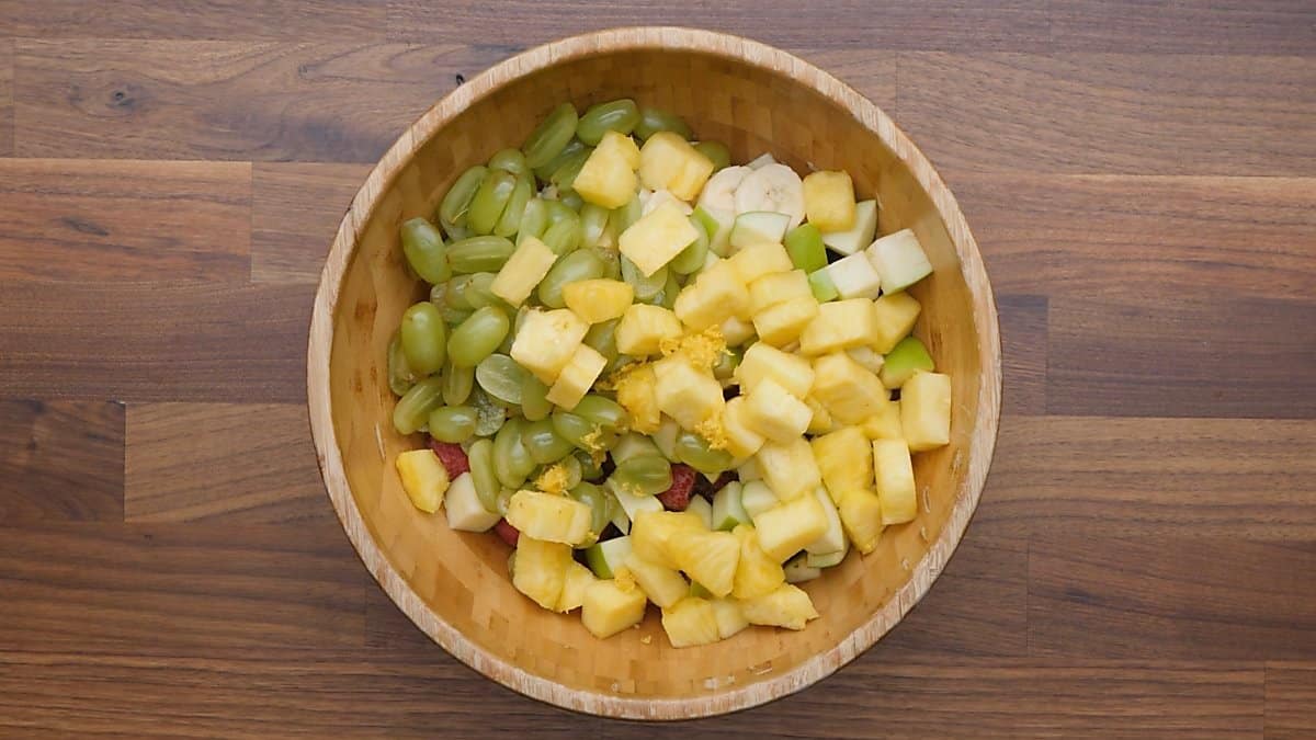 Fruit Salad - with Freshly Squeezed Orange Juice, Zest, and Maple Syrup!