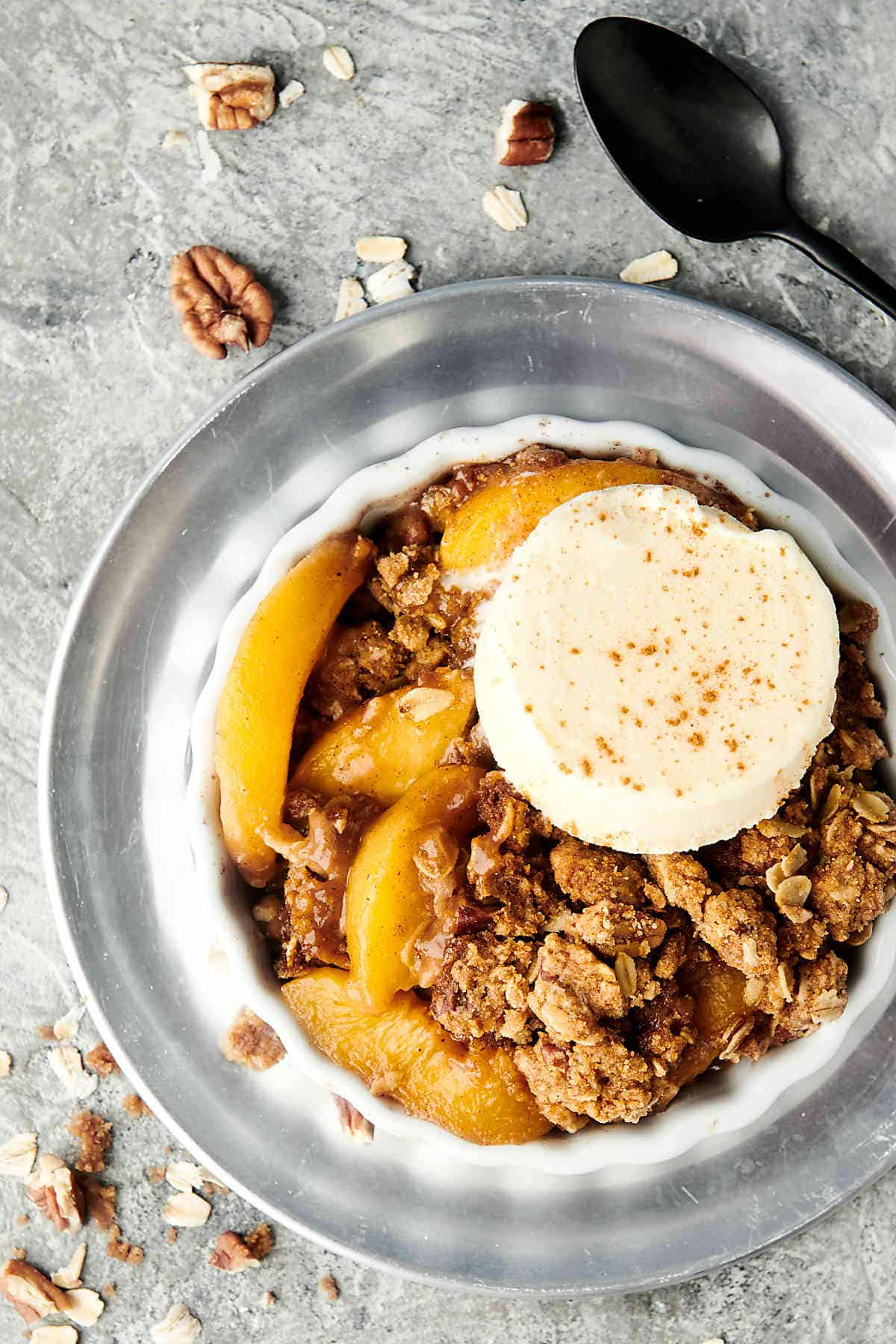 Peach Crisp - Made with Frozen Peaches - Topped with Streusel
