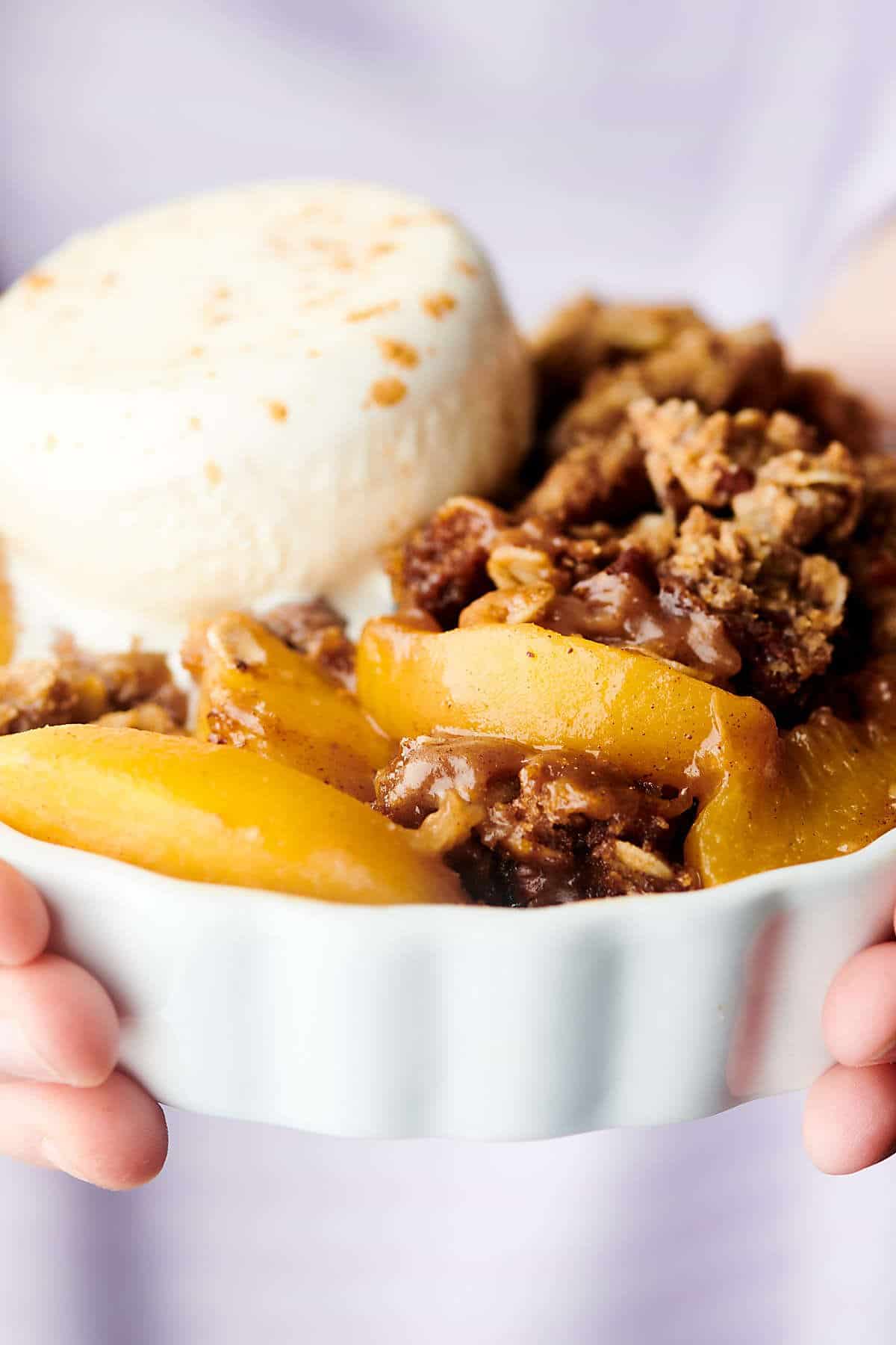 Peach Crisp - Made with Frozen Peaches - Topped with Streusel