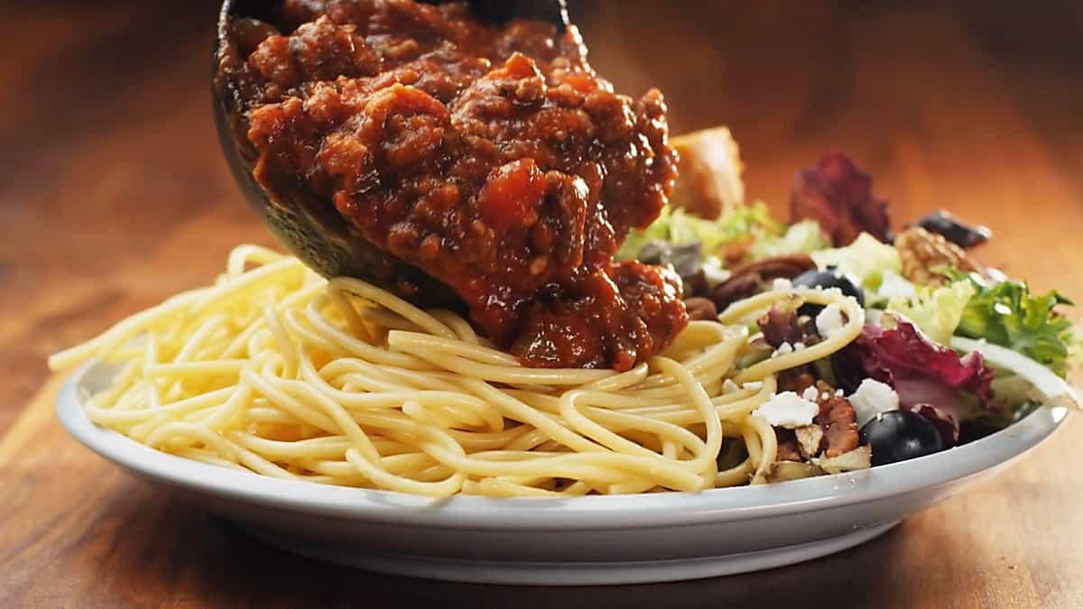 Spaghetti Bolognese - w/ Beef, Sausage, and Bacon - 15 Minute Prep!