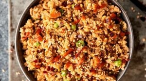Ground Turkey Fried Rice Recipe - w/ Brown Rice, 15 Min Healthy Dinner